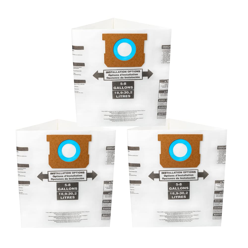 DTTEOME Vacuum Filter Bag, Fits 5-8 Gallon Shop Vac Bags Vacuum Dust collector Bag, Type E 90661 9066100 906-611 9066133, Type H 90671 9067100 9067133 Vf2004, Disposable Collection Filter Bags 3 PCS