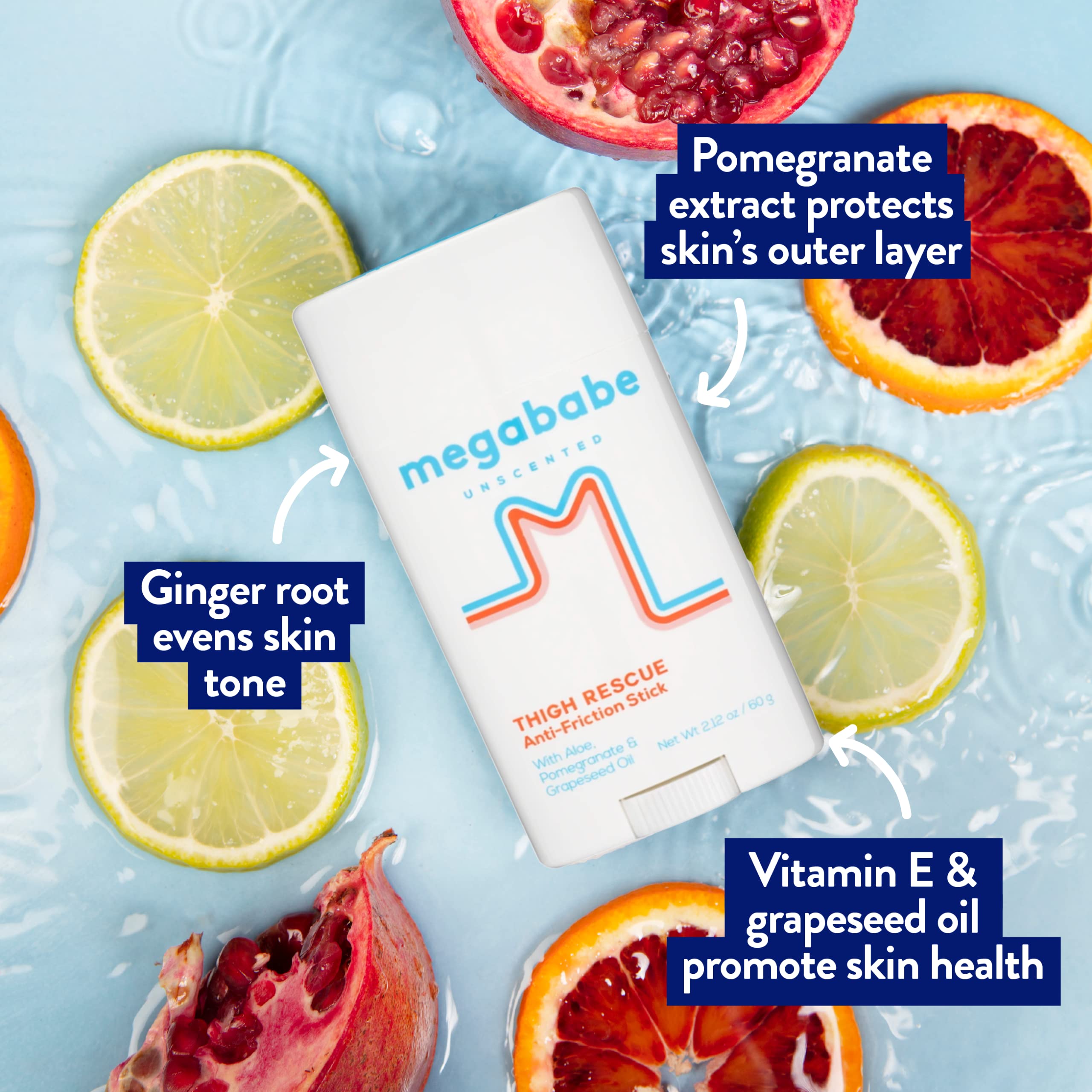 Megababe Thigh Rescue Anti-Chafe Stick | Prevents Skin Chafe & Irritation | Thighs, arms, bra-lines & more | 2.12oz - Unscented