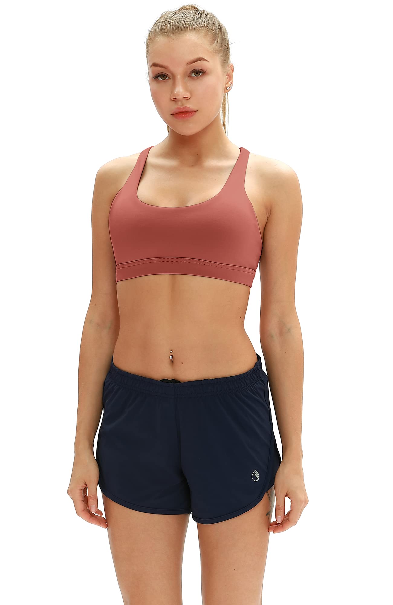 icyzone Padded Strappy Sports Bra Yoga Tops Activewear Workout Clothes for Women (M, Copper Brown)