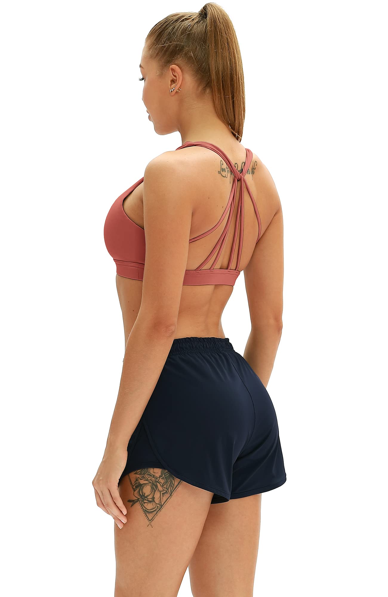 icyzone Padded Strappy Sports Bra Yoga Tops Activewear Workout Clothes for Women (M, Copper Brown)