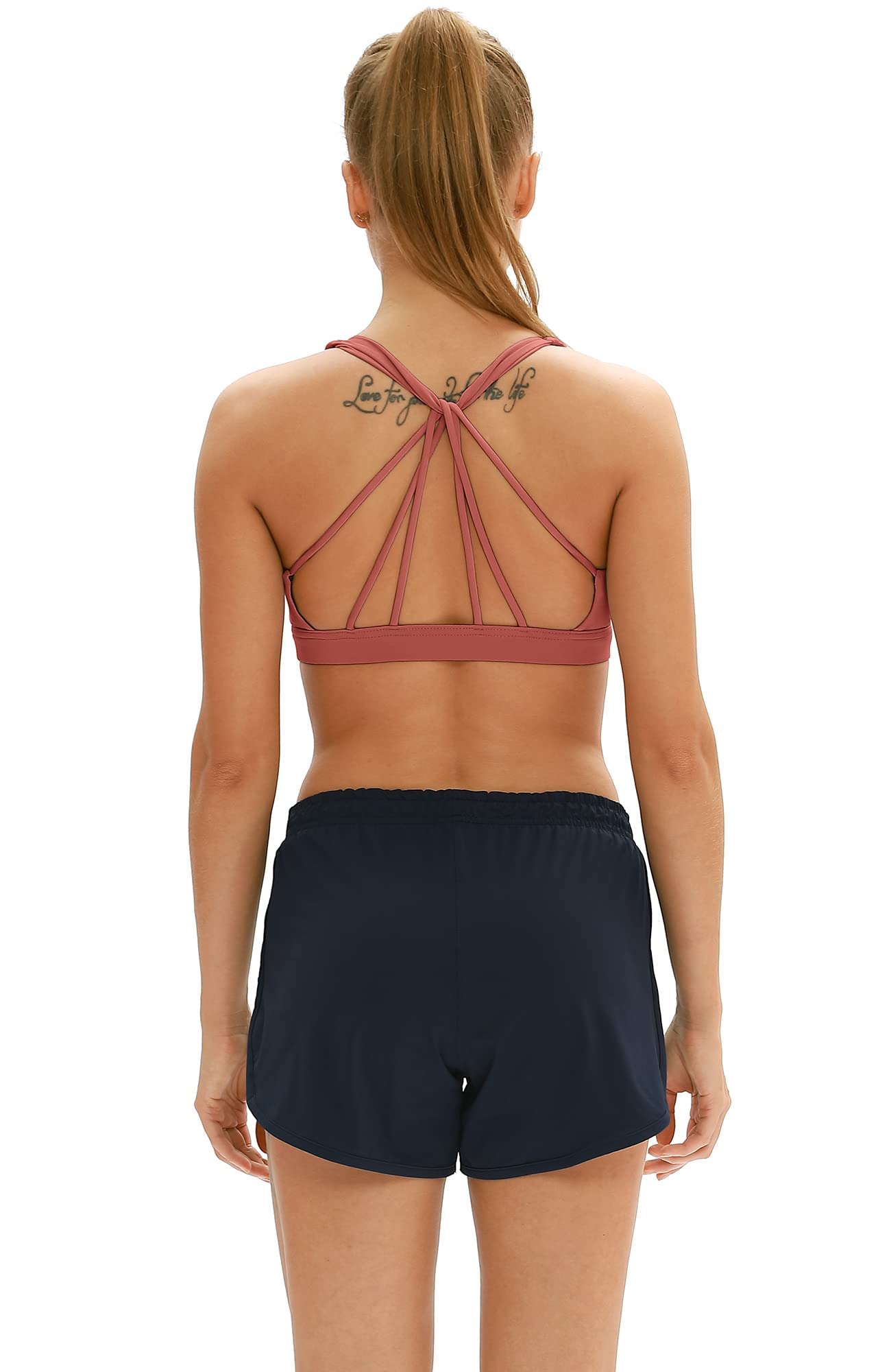 icyzone Padded Strappy Sports Bra Yoga Tops Activewear Workout Clothes for Women (M, Copper Brown)