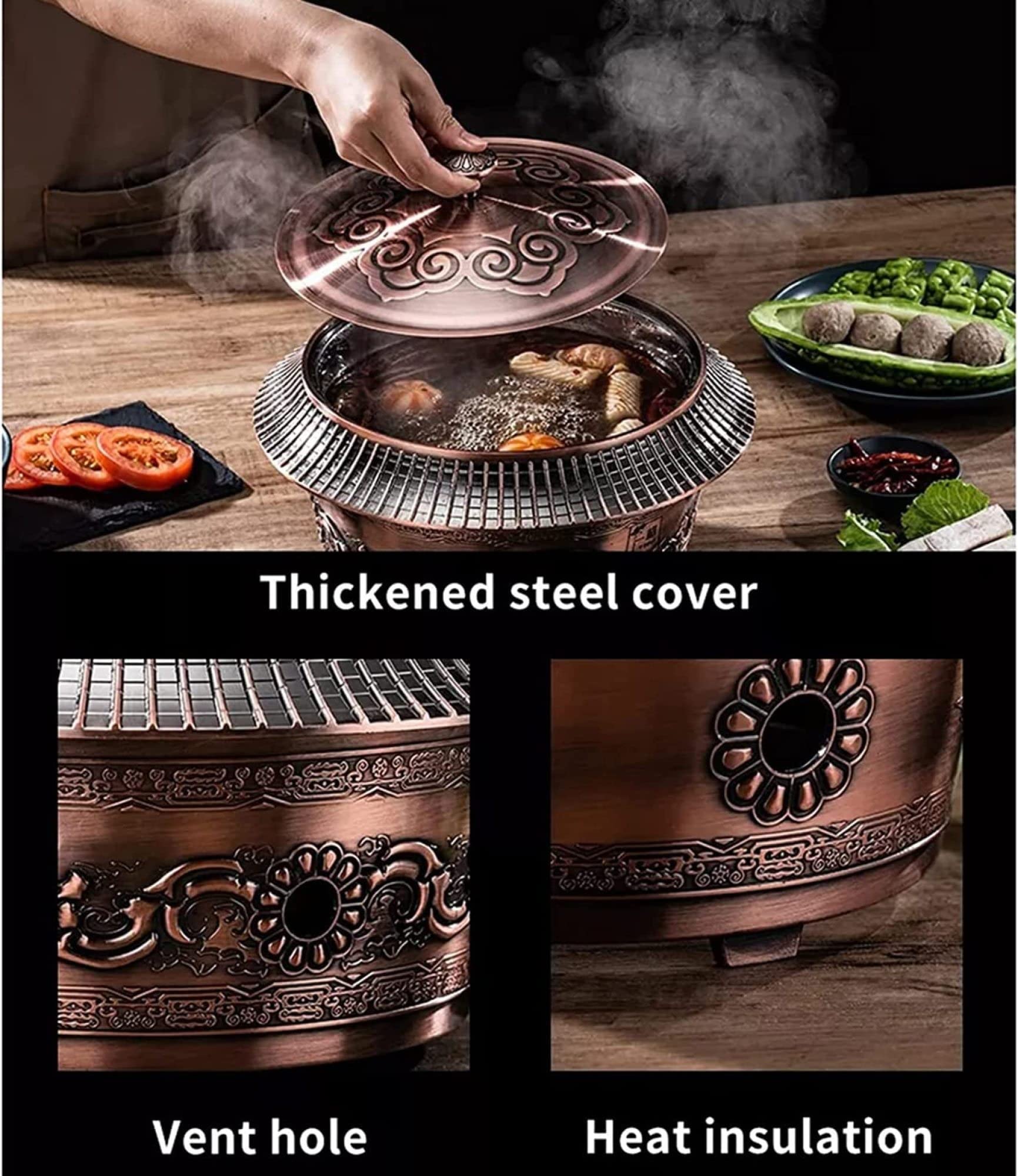 YIEOTM Round Chafer and Buffet Warmer Set, Stainless Steel Retro Chafing Dish with Fuel Holders and Lid for Wedding, Parties, Banquet/Copper