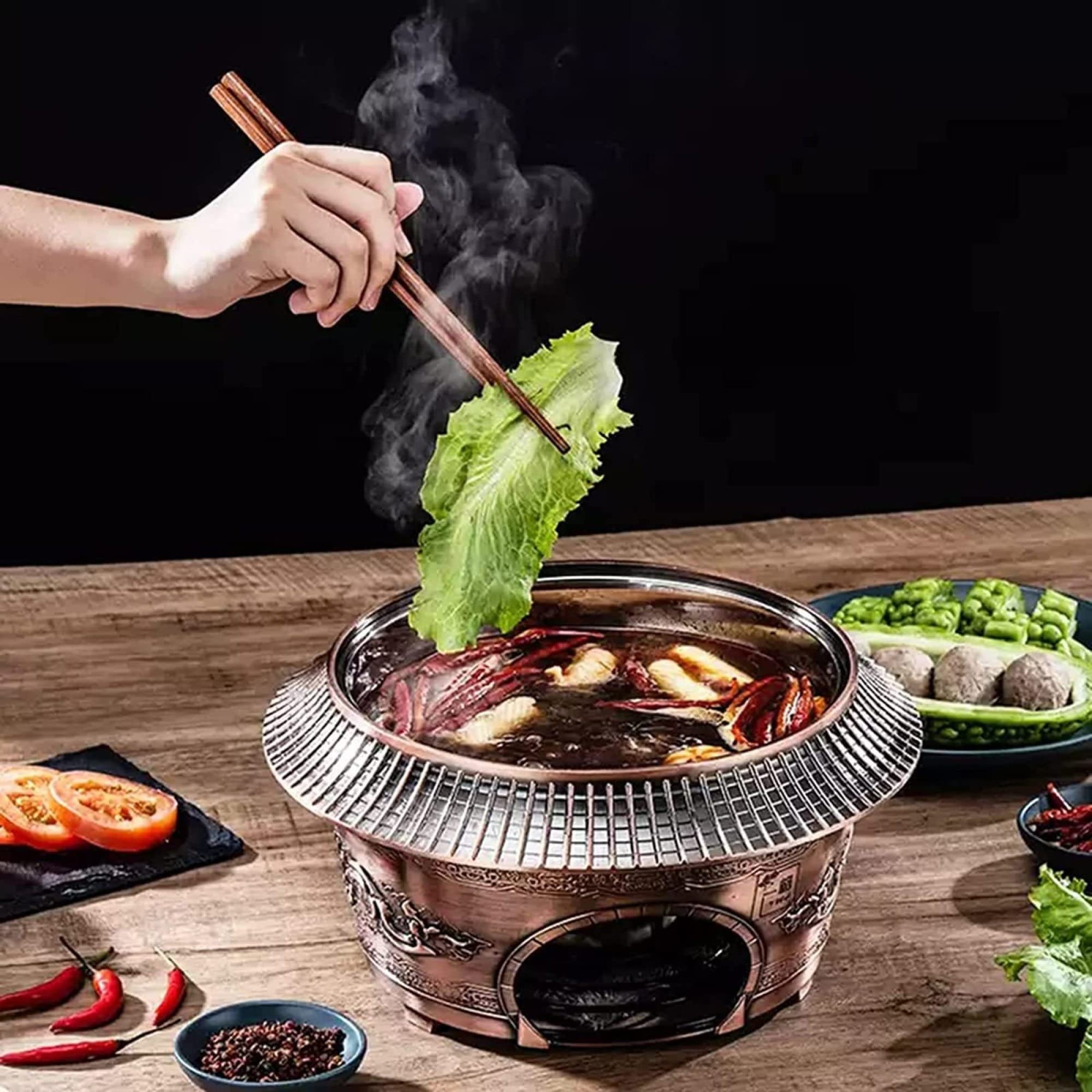 YIEOTM Round Chafer and Buffet Warmer Set, Stainless Steel Retro Chafing Dish with Fuel Holders and Lid for Wedding, Parties, Banquet/Copper