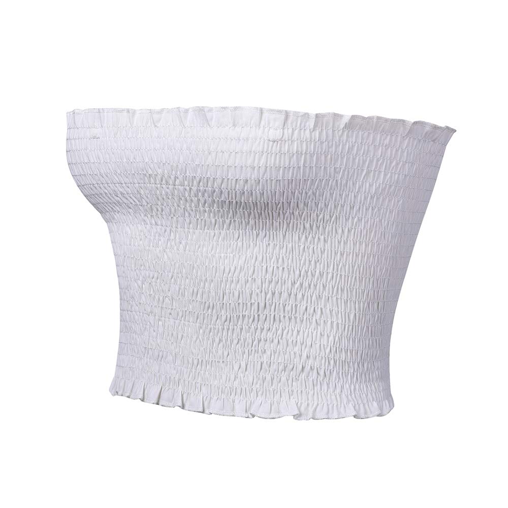 Women?s Strapless Pleated Print Bandeau Sexy Tube Crop Tops, White, X-Small