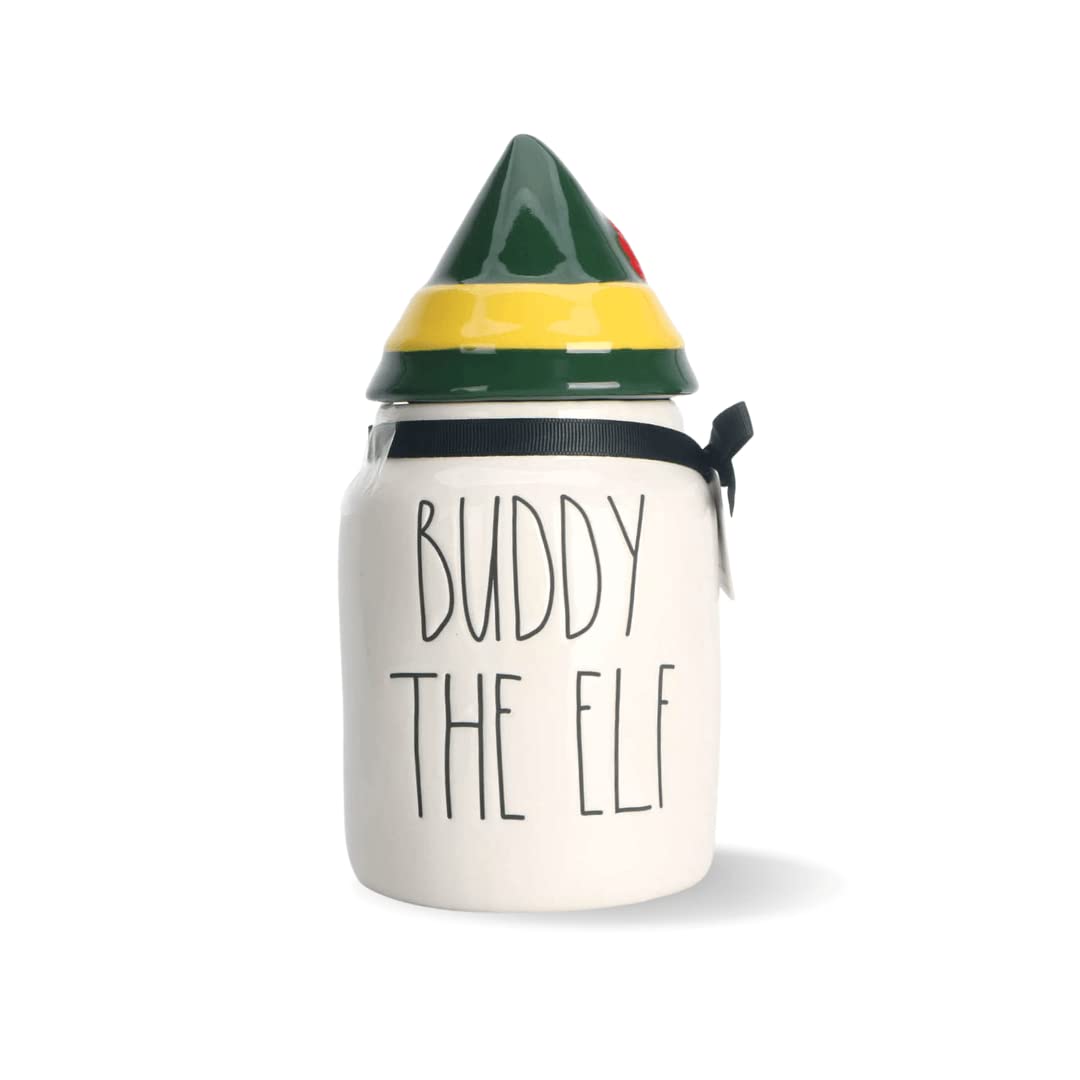 Rae Dunn “ELF” Canister, “BUDDY THE ELF” Christmas Canister with Hat Topper
