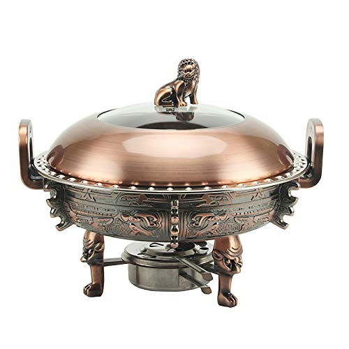 Adima 3L Stainless Steel Chafing Dish Round Chafer Buffet Warmers W/Food Pans, Aluminum Stand, Visible Pot Lid And Fuel Holders for Weddings Parties,Red copper