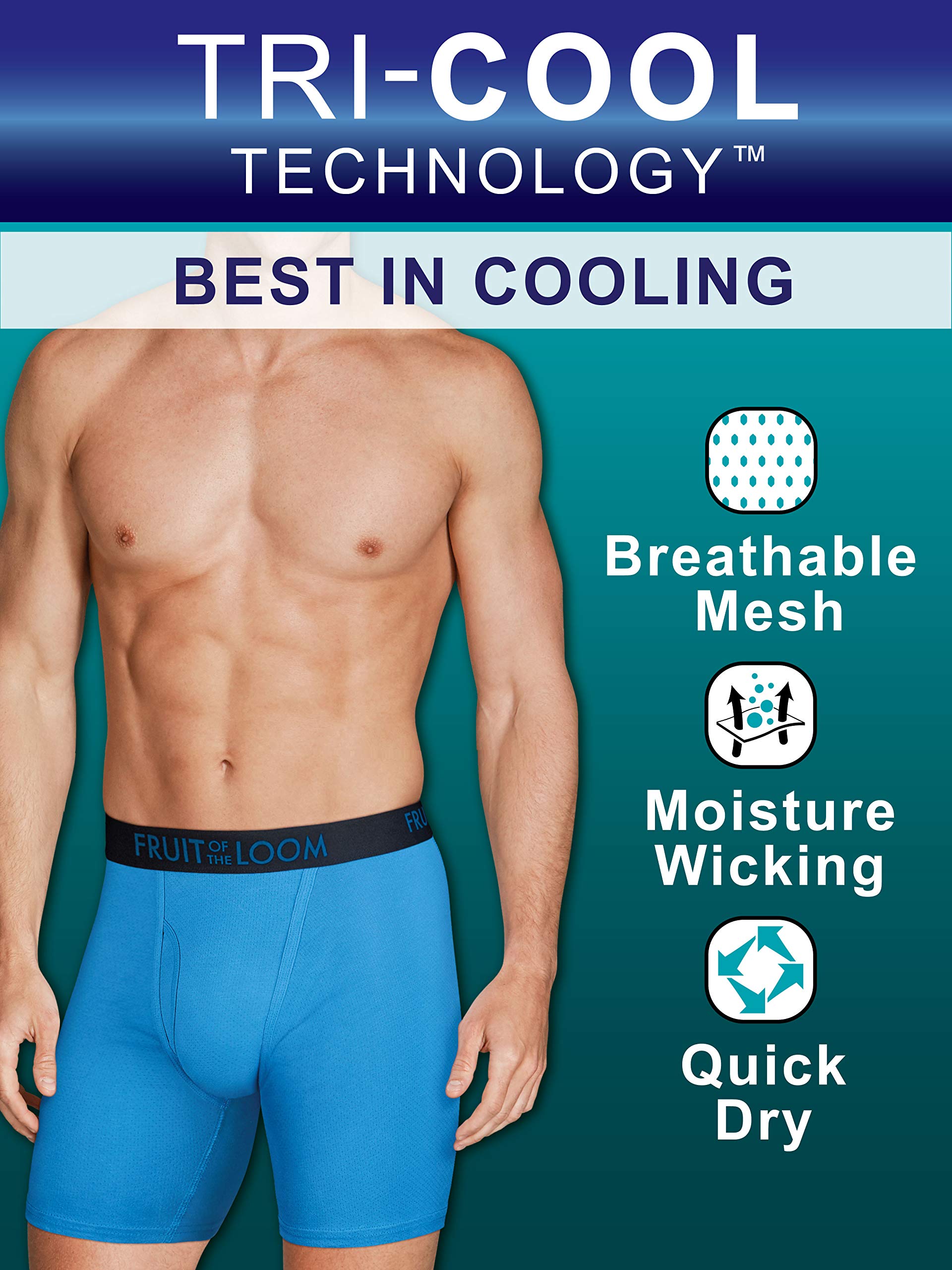 Fruit of the Loom mens Breathable (Regular & Big Man) Boxer Briefs, Long Leg - Micro Mesh 3 Pack Flex Side Panels, Small US