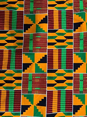 African Kente Print #4 Fabric (1 Yard) Kente African Print Fabric Cotton 44" Wide, Head wrap, Head tie Scarf, African Choir, African Dance, Black History Month, African American Men Women Kids,