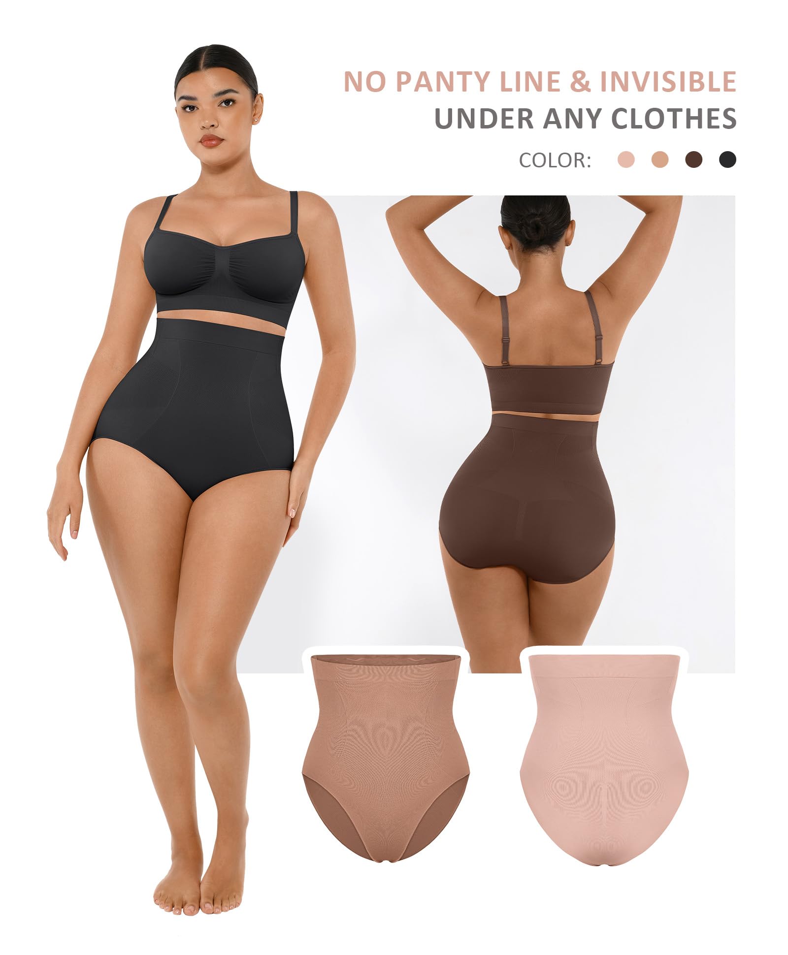 FeelinGirl Shapewear Tummy Control Underwear for Women High Waisted Panty Girdles Body Shaper Panties Black M/L