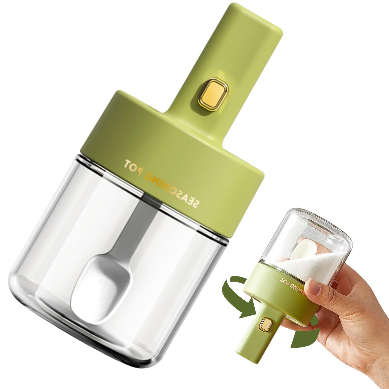 Glass Spice Jars | Airtight Seasoning Containers Equipped with Retractable Spoon & Lid | Ultimate Kitchen Essential for Sugar, Salt, & Condiments | Convenient Storage Solution