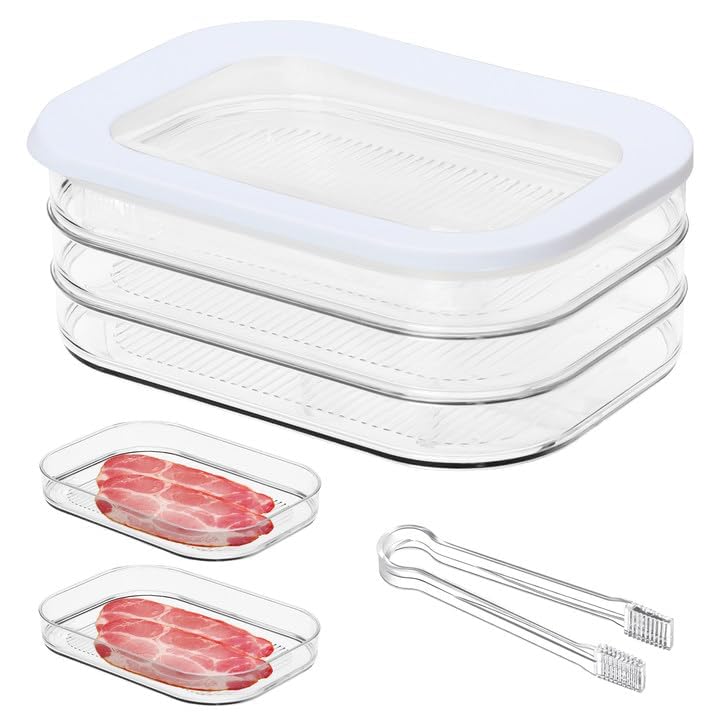 TOWEBOORY 3 Pcs Deli Meat Container for Fridge,Stackable Bacon Lunch Meat Container for Refrigerator,Food Storage Boxes with Lid for Cold Cuts, Salami,for Fridge Airtight Deli Holder