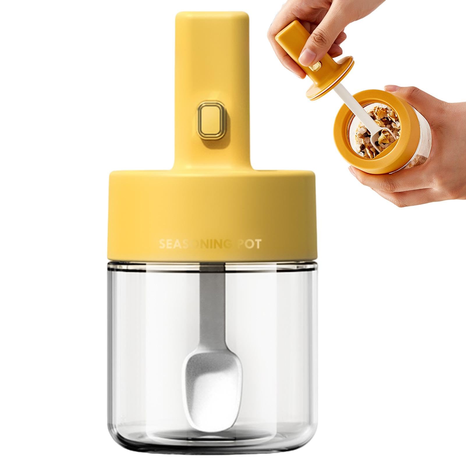 Glass Spice Jars | Airtight Seasoning Containers Equipped with Retractable Spoon & Lid | Ultimate Kitchen Essential for Sugar, Salt, & Condiments | Convenient Storage Solution