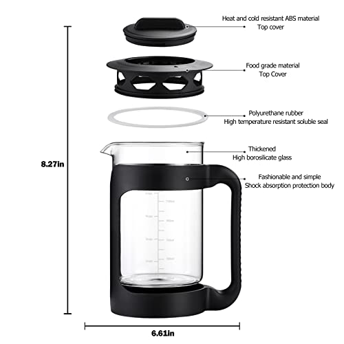 EOIBIS Cold Brew Coffee Maker, 1.5L Airtight Cold Brew Coffee Maker With Removable Stainless Steel Filter, Easy to clean borosilicate glass, 1.58qt Home iced coffee maker for all kinds of cold brew