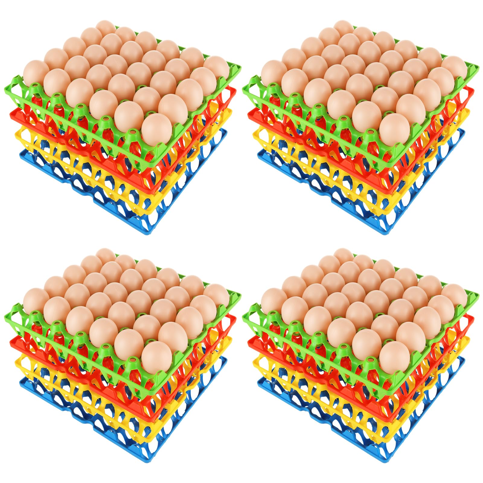 Oungy 16 PCS Plastic Egg Tray 30 Cell Egg Flats Egg Crates Stackable Egg Cartons Reusable Egg Carton, Hold Multiple Eggs, Great for Storing, Sorting and Shipping Eggs, 4 Colors