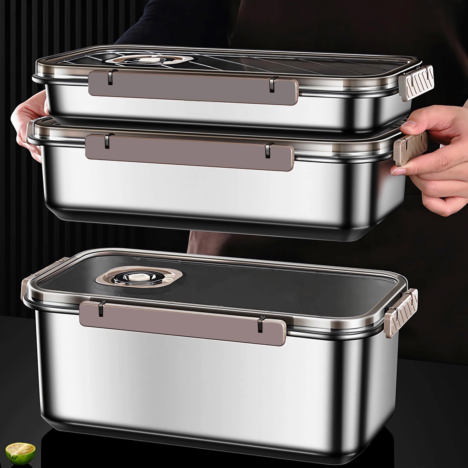 pobowlgarls Large Stainless Steel Food Storage Containers, Food Containers with Lids for Kitchen, Picnic, Travel, Durable, Leak-Proof Design Set of 3 sizes