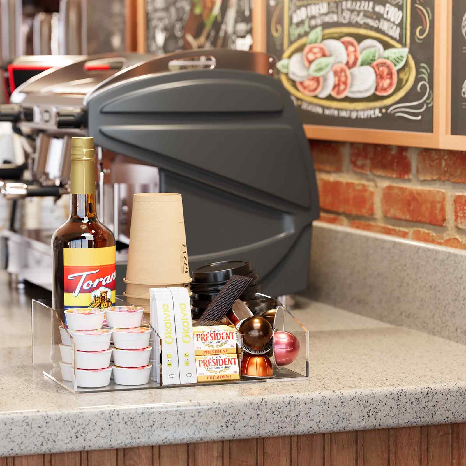 Neatsure Coffee Bar Station Organizer, Acrylic Countertop Holder for Pods, Condiments, Stirrers, Snacks, Tea, Bar Accessories, Gift for Lovers, Clear