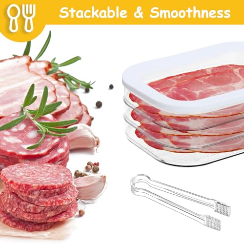 TOWEBOORY 3 Pcs Deli Meat Container for Fridge,Stackable Bacon Lunch Meat Container for Refrigerator,Food Storage Boxes with Lid for Cold Cuts, Salami,for Fridge Airtight Deli Holder