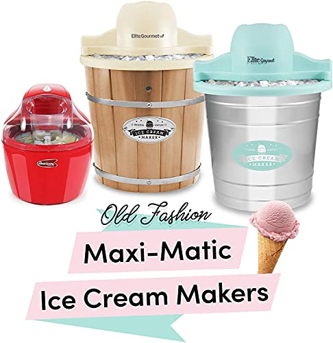 Elite Gourmet EIM916# Old Fashioned 6 Quart Vintage Wood Bucket Electric Ice Cream Maker Machine, *Bonus Classic Die-Cast Hand Crank for Churning, Uses Ice & Rock Salt Churn Ice Cream in Minutes, Pine