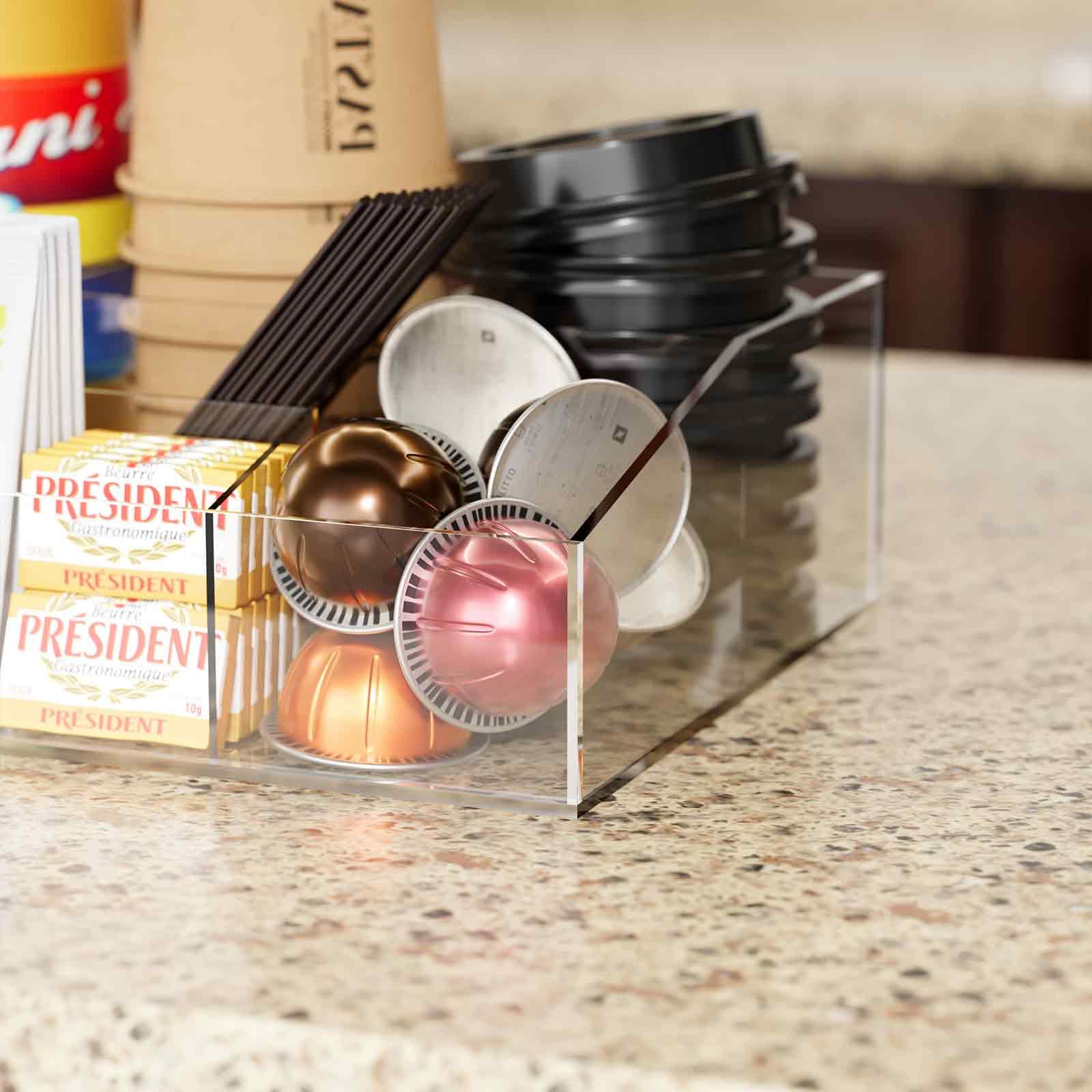 Neatsure Coffee Bar Station Organizer, Acrylic Countertop Holder for Pods, Condiments, Stirrers, Snacks, Tea, Bar Accessories, Gift for Lovers, Clear