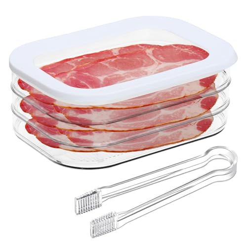 TOWEBOORY 3 Pcs Deli Meat Container for Fridge,Stackable Bacon Lunch Meat Container for Refrigerator,Food Storage Boxes with Lid for Cold Cuts, Salami,for Fridge Airtight Deli Holder