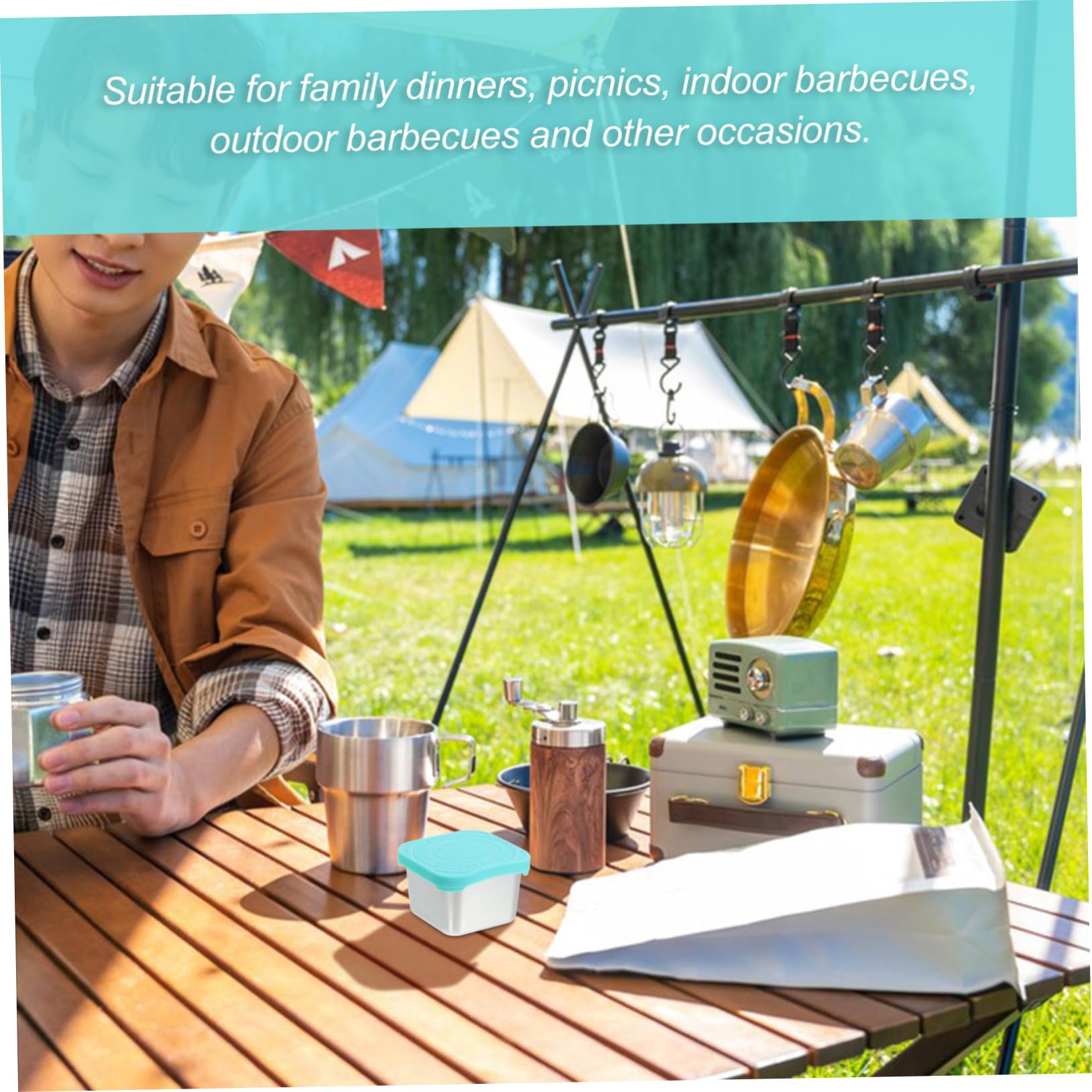BIUDECO Family Dinner Picnic Essential 4pcs Stainless Steel Salad Dressing Boxes Leakproof Condiment Containers with Silicone Seal for Travel