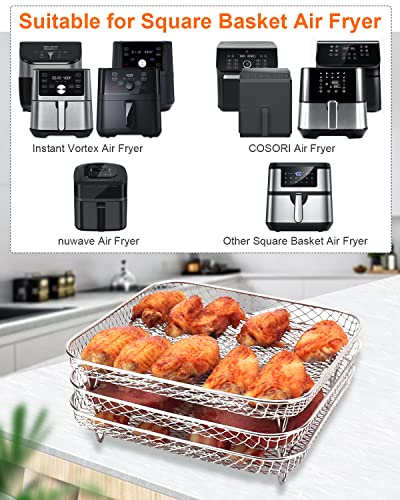Air Fryer Rack for Instant Vortex COSORI NUWAVE Air Fryer Oven- 304 Stainless Steel Three Stackable Dehydrator Rack Toast Rack Stand Accessories