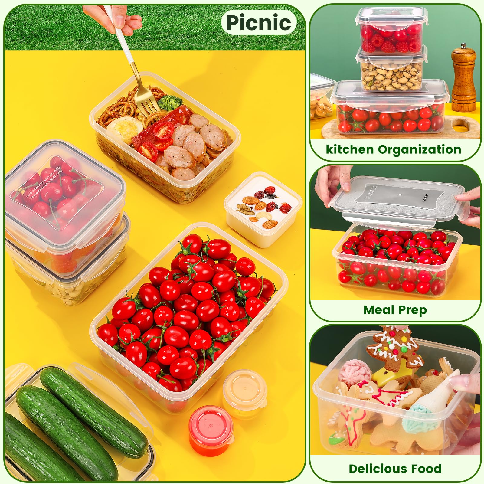 AISOON 40 Piece 85Oz Large Food Storage Containers with Lids,BPA Free, Leak-Proof Kitchen Organizers Ideal for Pantry Organizers, Cereal Containers, Microwave & Dishwasher Safe, Labels and Accessories
