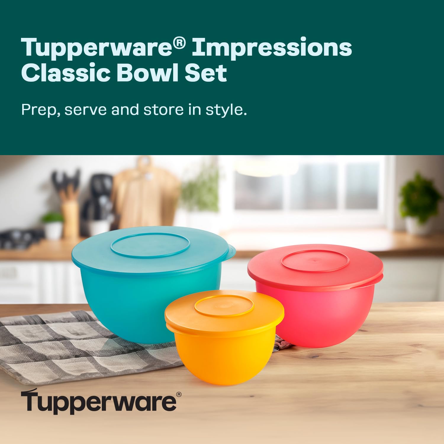 Tupperware Impressions Classic 3 Bowl Food Storage Set in Multi Colors, Dishwasher Safe and BPA Free (3 Containers, 3 Lids)