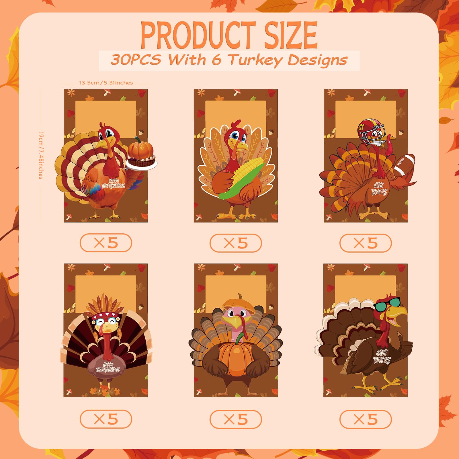 DADAPALS 30PCS Thanksgiving Table Decor Cutlery Holder Set - 6 Turkey Decorations Utensil Holder for Autumn Family Harvest Party Table Supplies