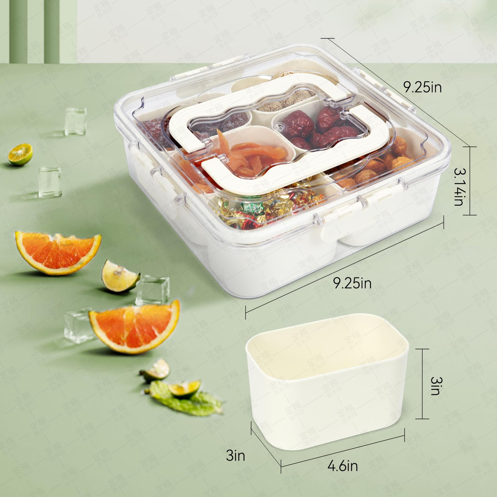 Portable Snack Containers for Kids, Lunchable Containers for Kids Adults,Reusable Snack Box Travel Veggie Tray with Lid, Divided Serving Tray with Handle for Travel Movie Night (6 compartment)