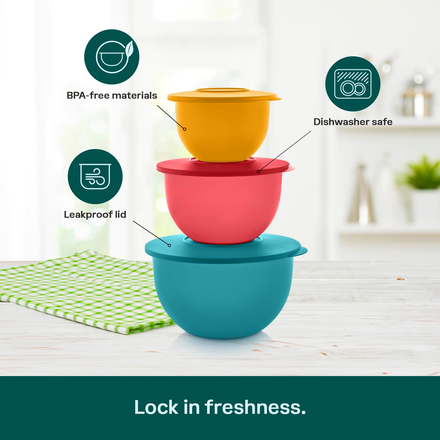 Tupperware Impressions Classic 3 Bowl Food Storage Set in Multi Colors, Dishwasher Safe and BPA Free (3 Containers, 3 Lids)