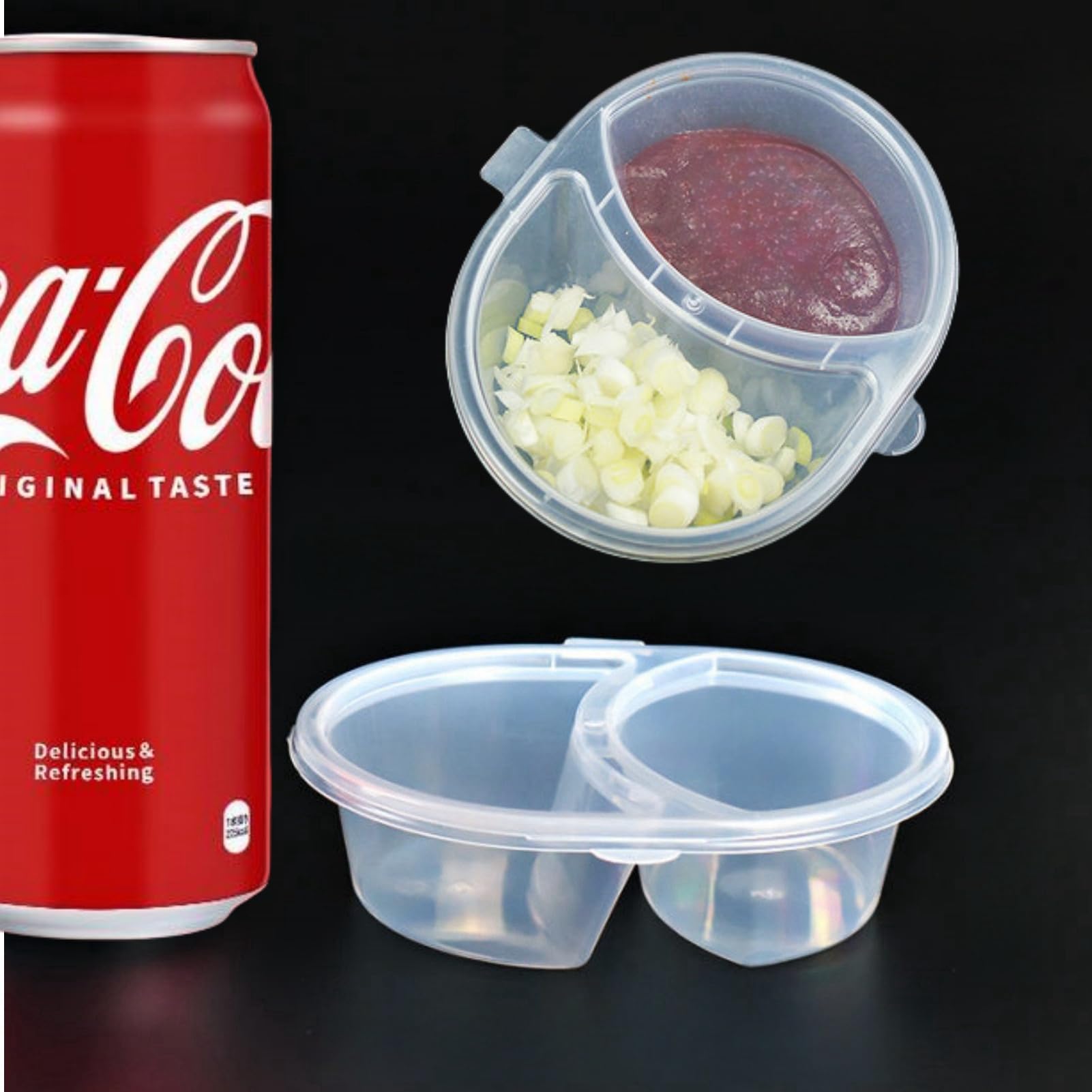 YEEZUNPU 20Pcs Double Compartment Condiment Container, Portable Reusable Sauce Container, Dual Compartment Containerfor for Condiment, Dip, Sauce, Sampling and Travel Snacks