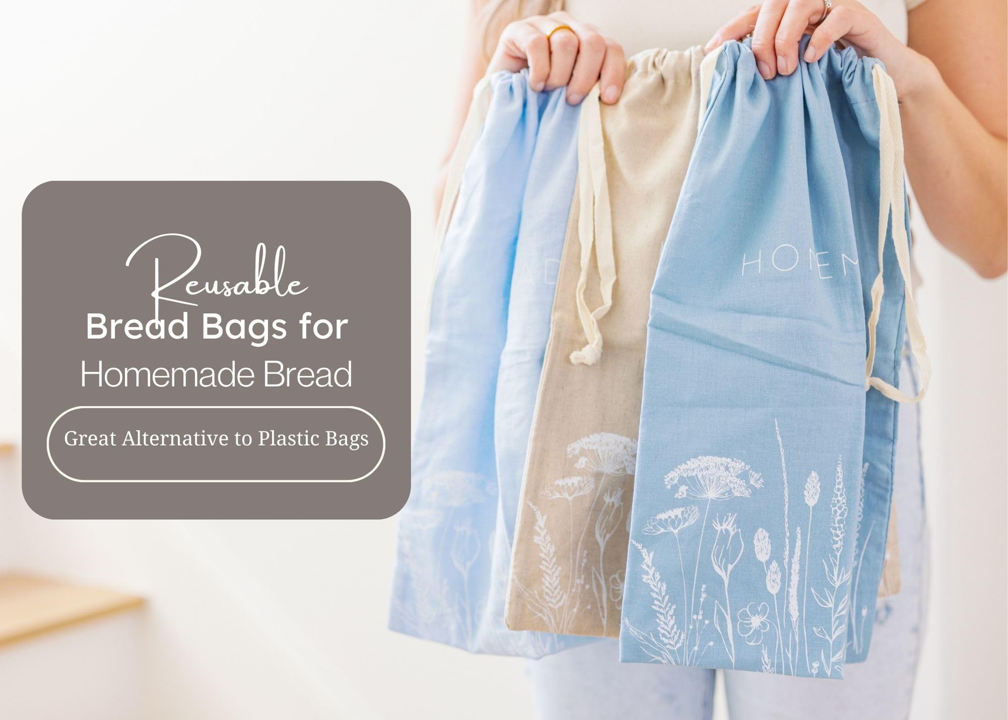 Reusable Linen Bread Bags - 3 Pack XL (16.5 x 12 in) for Homemade Bread Storage