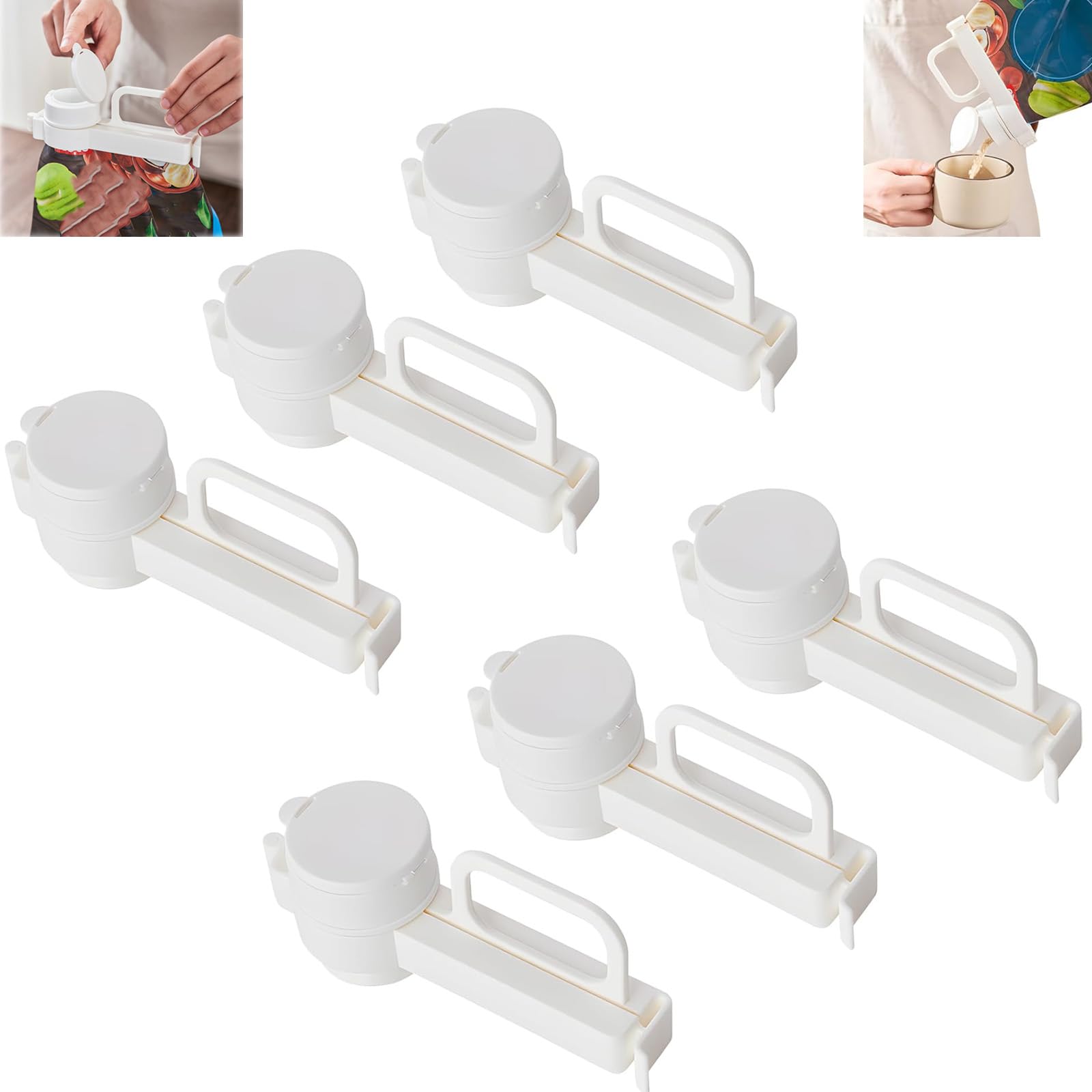 Food Bag Sealing Clip with Pour Spout, Bag Clips with Pour Spout, Chip Bag Clips, Versatile Food Clip with Spout for Cereal, Snacks, and More, Great Clips Bags for Kitchen (6 pcs)