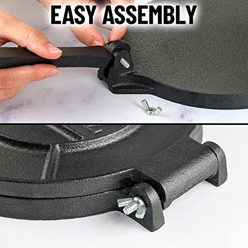 Zulay Cast Iron Tortilla Press 8 Inch - Pre Seasoned with 100 Pieces Parchment Paper - Heavy Duty Roti Maker and Flour Tortilla Press for Quesadilla, Naan, Chapati, Samosa, Poori, Saj Bread, Lahmacun