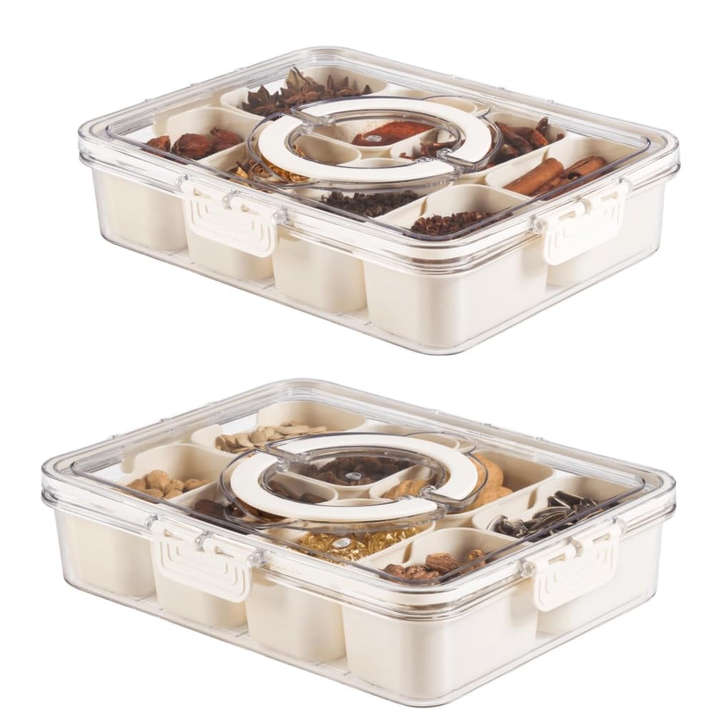 Snackle Box Container Snack Divided Serving Tray With Lid And Handle Trays Picnic Containers Snackel Organizer Boxes Fruit Travel for Party 8 Compartment Snackle box Snacks Dry (Pack of 2)