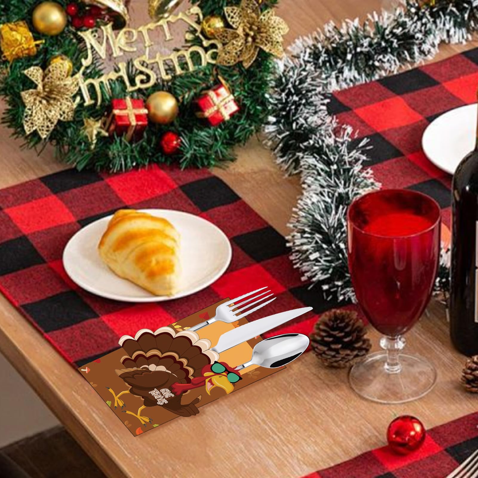 DADAPALS 30PCS Thanksgiving Table Decor Cutlery Holder Set - 6 Turkey Decorations Utensil Holder for Autumn Family Harvest Party Table Supplies