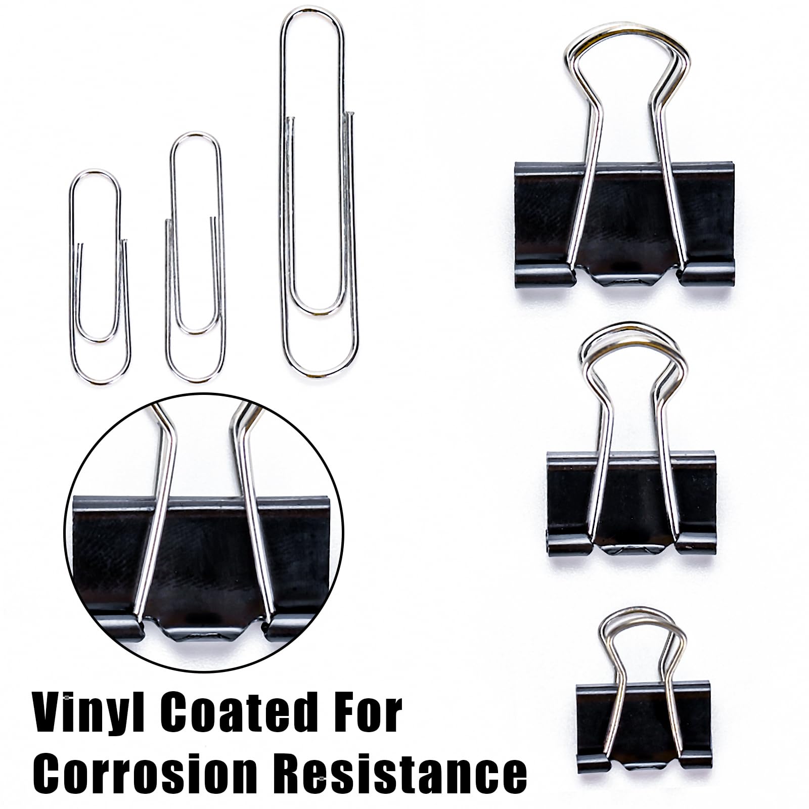 Paper Clips 340pcs Paper Clips Assorted Sizes Large/Small Paper Clips (340pcs Black(Binder+Clips))