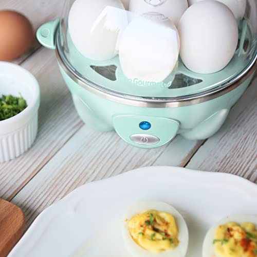 Elite Gourmet EGC700M# Rapid Egg Cooker, 7 Easy-To-Peel, Hard, Medium, Soft Boiled Eggs, Poacher, Omelet Maker, Auto Shut-Off, Alarm, 16-Recipe Booklet, Seafoam