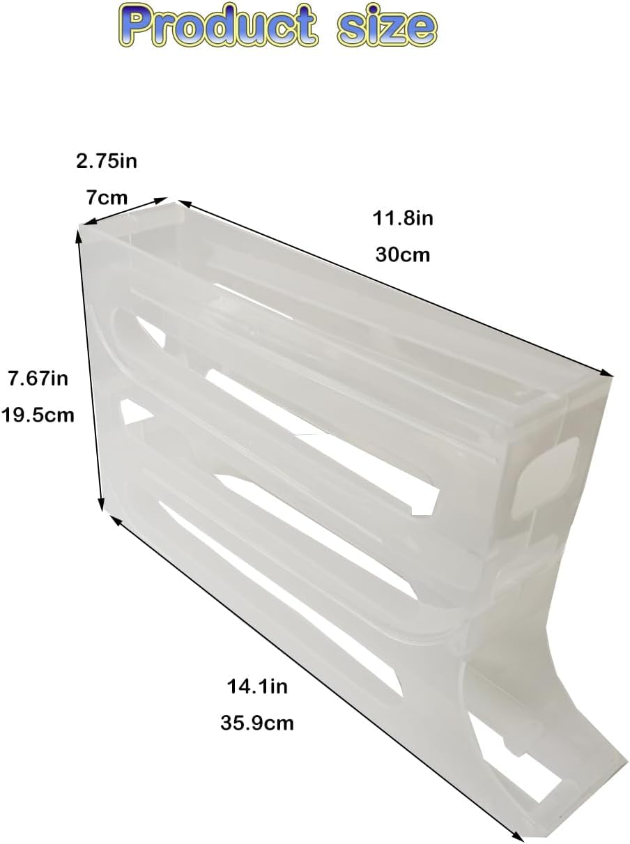 30 Eggs Egg Holder for Fridge,4 Tiers Egg Holder for Fridge,Auto Rolling Fridge Egg Organizer for Refrigerator,Space-Saving Egg Dispenser Holder,Fridge Egg Rack, Egg Storage Rack for Kitchen(White)