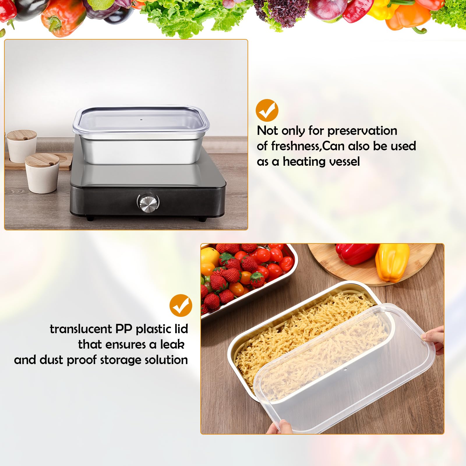Suttmin 9 Pcs Stainless Steel Food Storage Containers with Lids 1/3 Size Hotel Pans Steam Table Pan Metal Meal Food Containers for Restaurant Stackable Kitchen Freezer Buffet, 2.5/4/6 Inch Deep