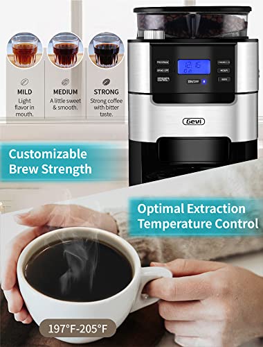 10-Cup Drip Coffee Maker, Grind and Brew Automatic Coffee Machine with Built-In Burr Coffee Grinder, Programmable Timer Mode and Keep Warm Plate, 1.5L Large Capacity Water Tank,900W, Black (Aluminum, 10 Cup)