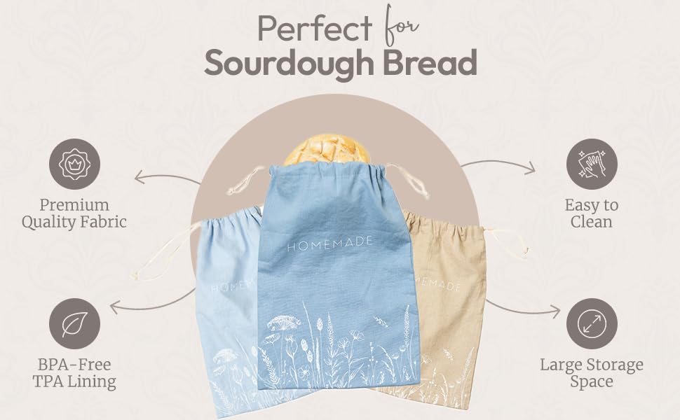 Reusable Linen Bread Bags - 3 Pack XL (16.5 x 12 in) for Homemade Bread Storage