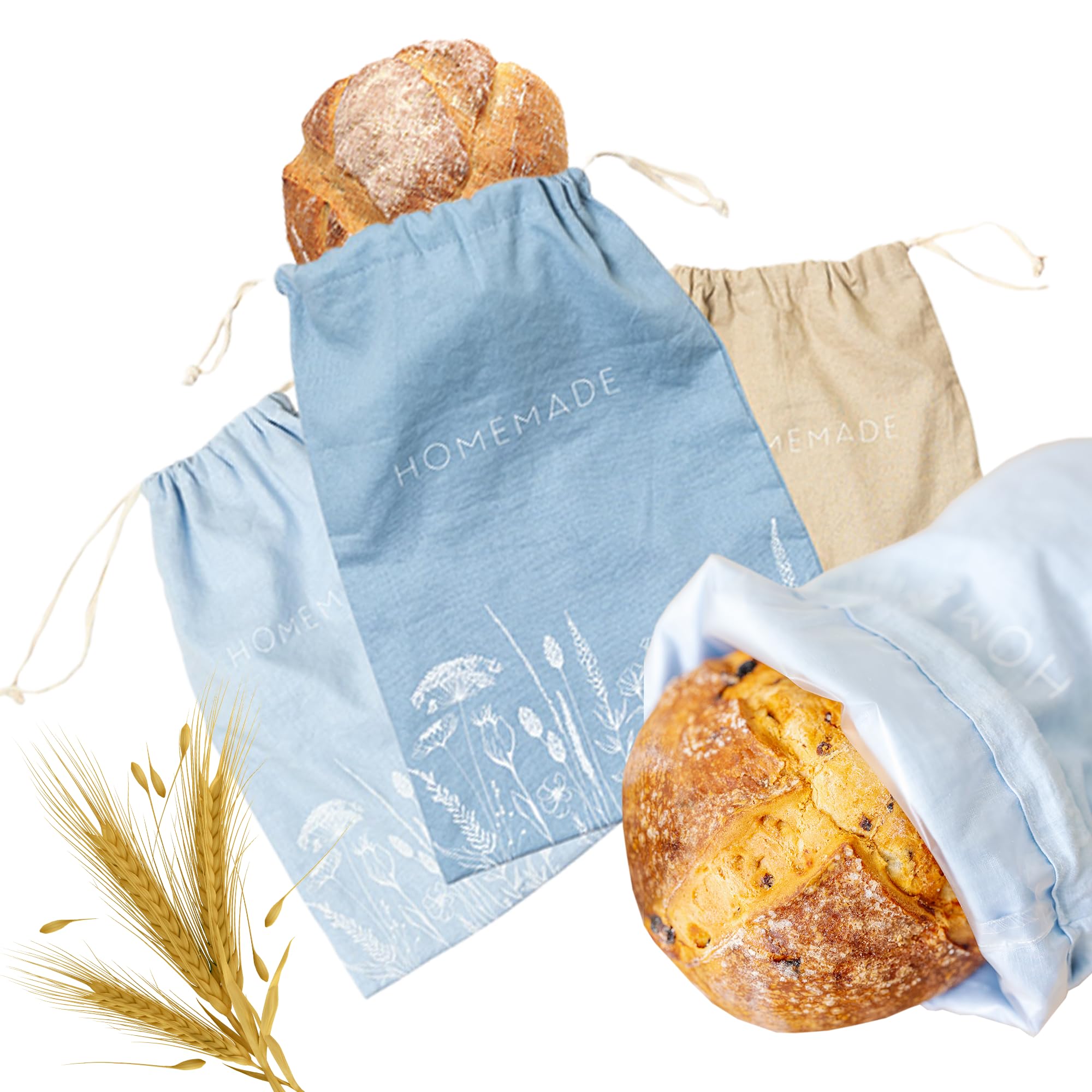 Reusable Linen Bread Bags - 3 Pack XL (16.5 x 12 in) for Homemade Bread Storage