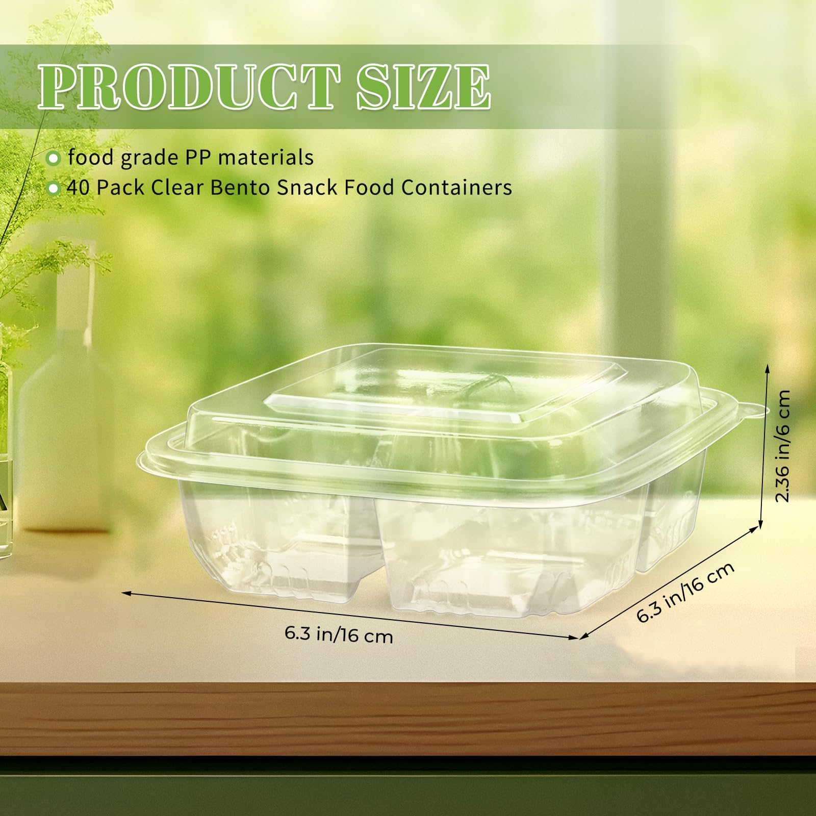 ISUSSER 40 Pack Clear Bento Snack Food Containers, 4 Compartment Meal Prep Containers with Lids for School and Work