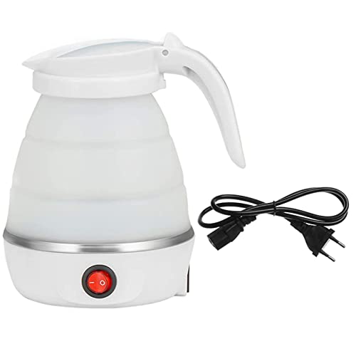 Travel Kettle Electric Small Foldable Portable Kettle,Silicone Collapsible Heating Water Boiler Tea Pot for Camping,Easy for Storage with Separable Power Cord (White)