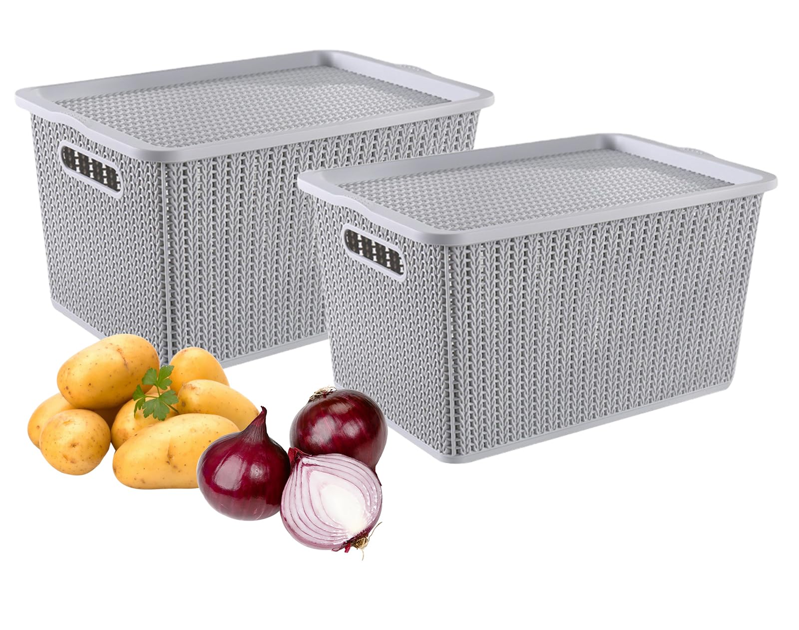 Onion and Potato Storage Baskets,Stackable Plastic Pantry Bins with Lids,Bpa-Free, Multifunctional Organizers for Kitchen, Countertop, and More Vegetable Storage Pantry Baskets Organization
