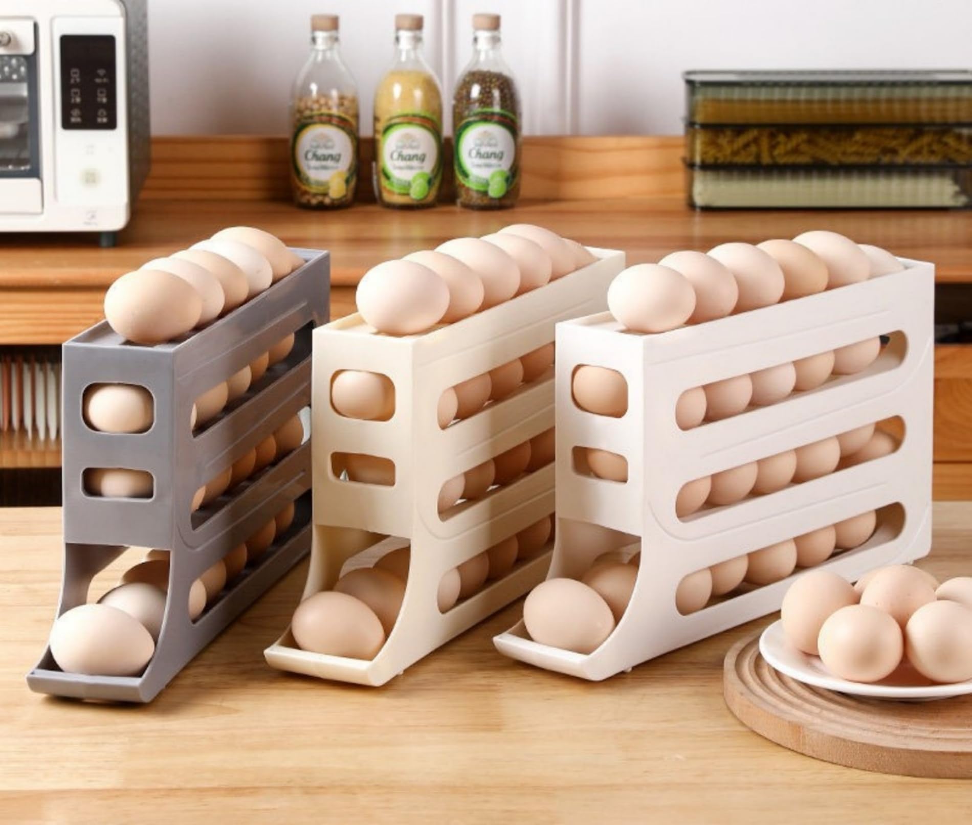 30 Eggs Egg Holder for Fridge,4 Tiers Egg Holder for Fridge,Auto Rolling Fridge Egg Organizer for Refrigerator,Space-Saving Egg Dispenser Holder,Fridge Egg Rack, Egg Storage Rack for Kitchen(White)
