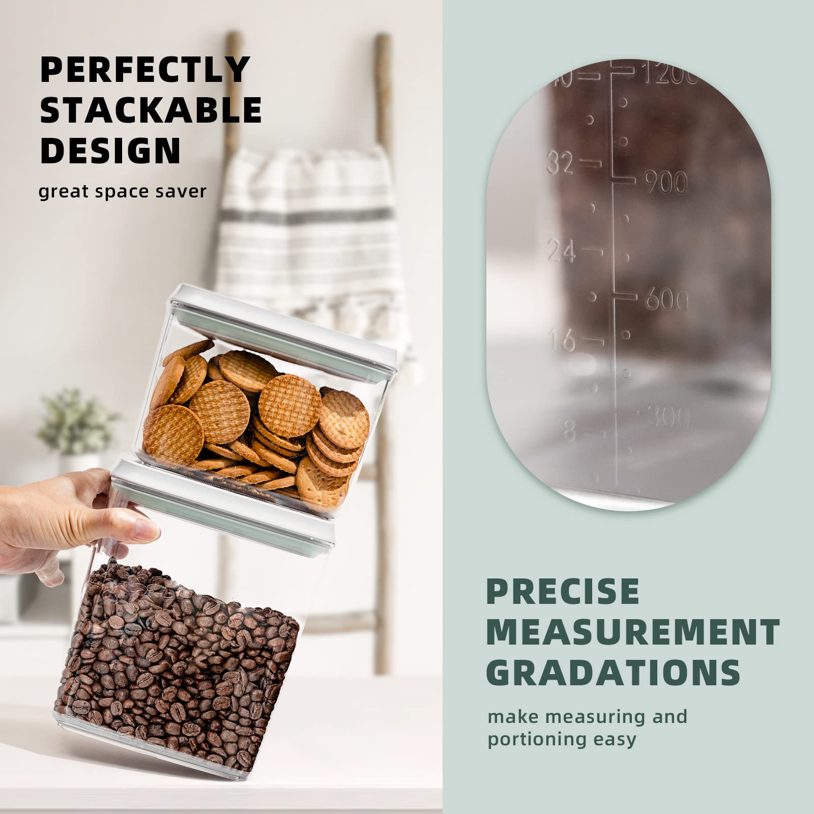 Tourdeus Pop Top Food Storage Containers - 8 Pack Kitchen Storage Containers, BPA-Free Pantry Containers with Lids Airtight, Food-Grade Air Tight Containers for Food with Measurement Marks