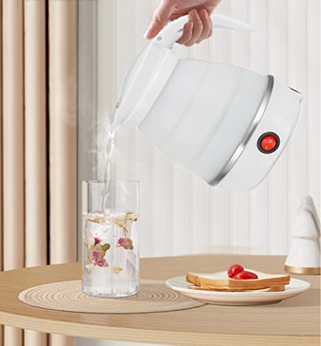 Travel Kettle Electric Small Foldable Portable Kettle,Silicone Collapsible Heating Water Boiler Tea Pot for Camping,Easy for Storage with Separable Power Cord (White)